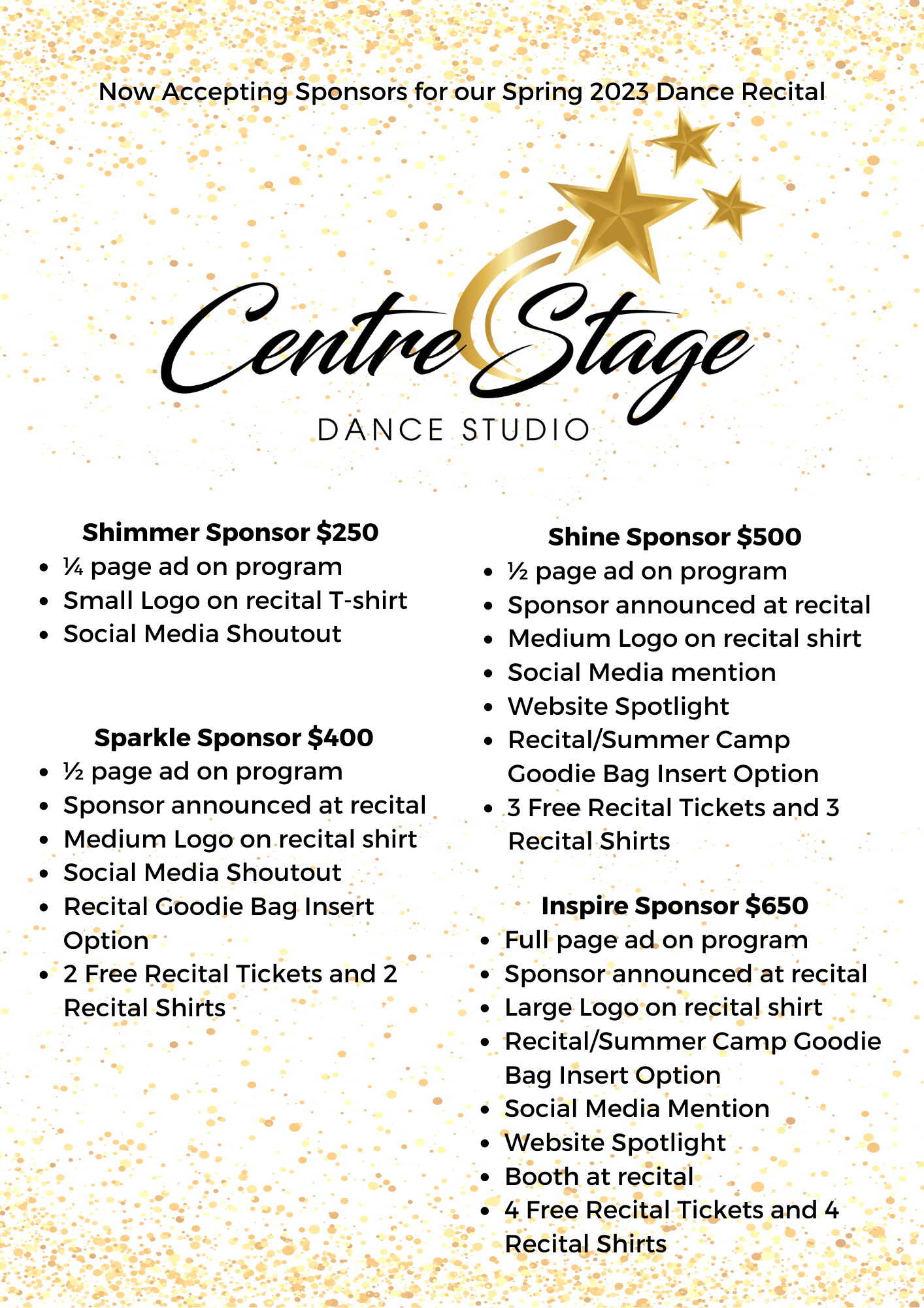 Become a Sponsor – ©Centre Stage Dance Studio Oro Valley